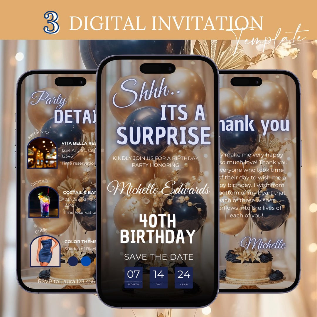 Surprise Party Birthday Invitation, Digital Shhh Its a Surprise ...