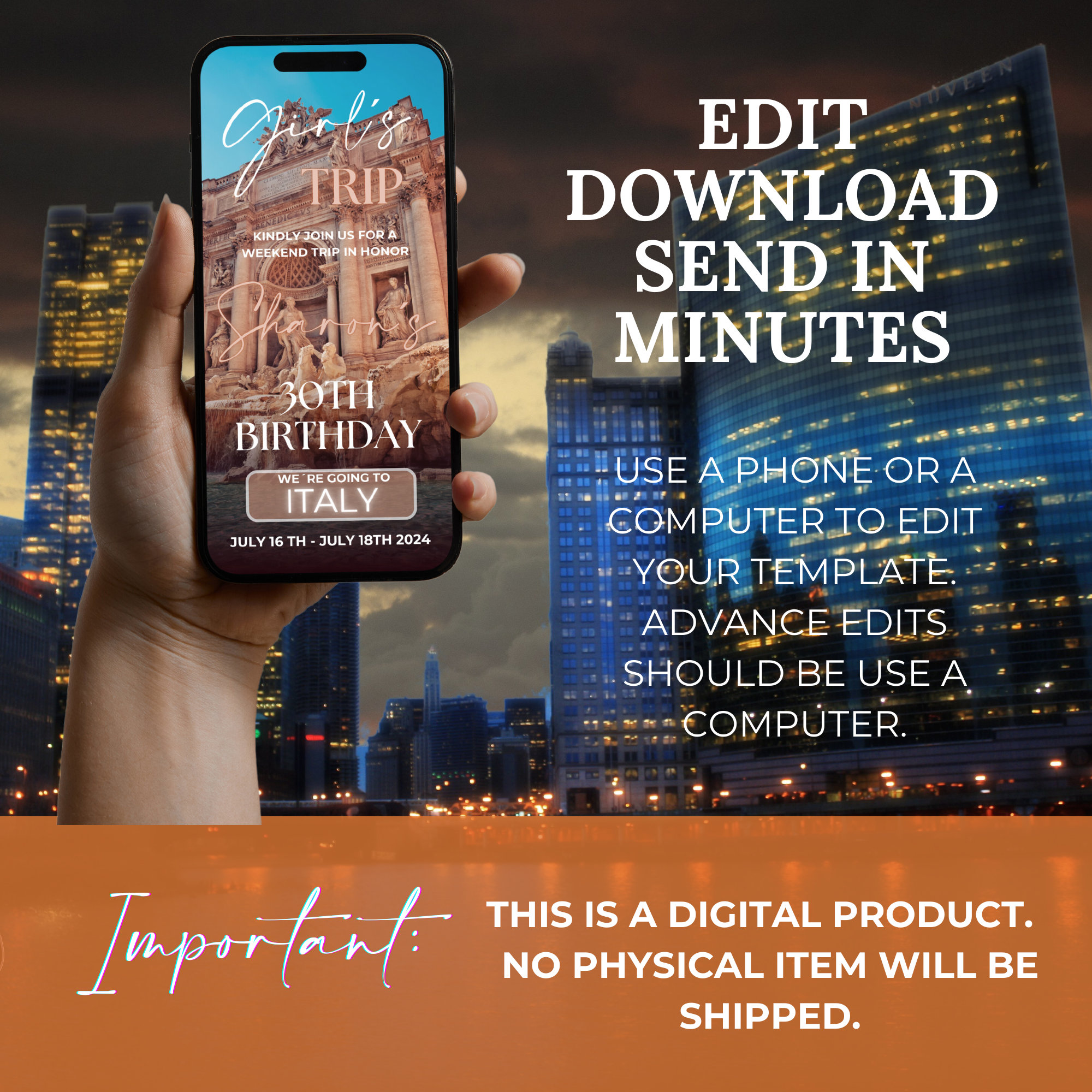 Digital Chicago Takeover Girl's Trip Itinerary Invitation, Birthday ...