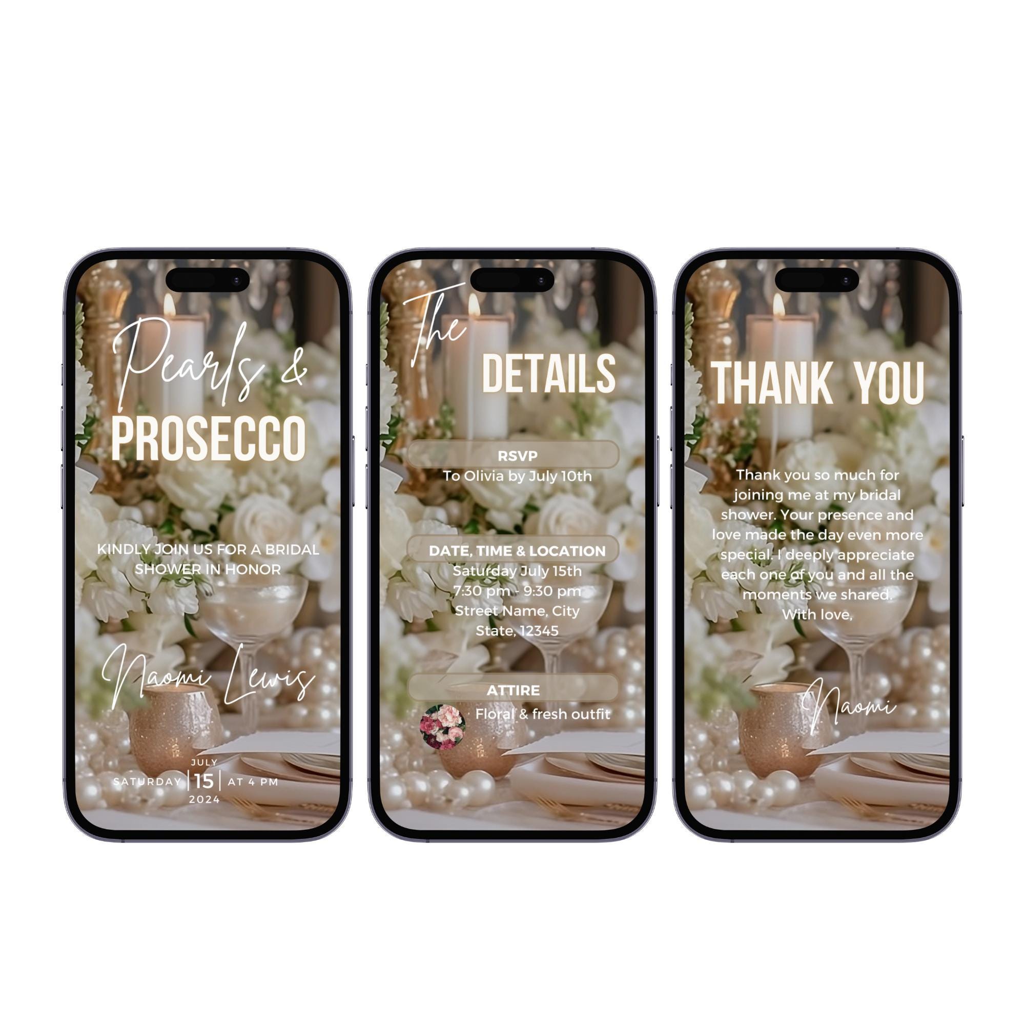 Digital Pearls and Prosecco Bridal Shower Invitation, Floral Bridal ...