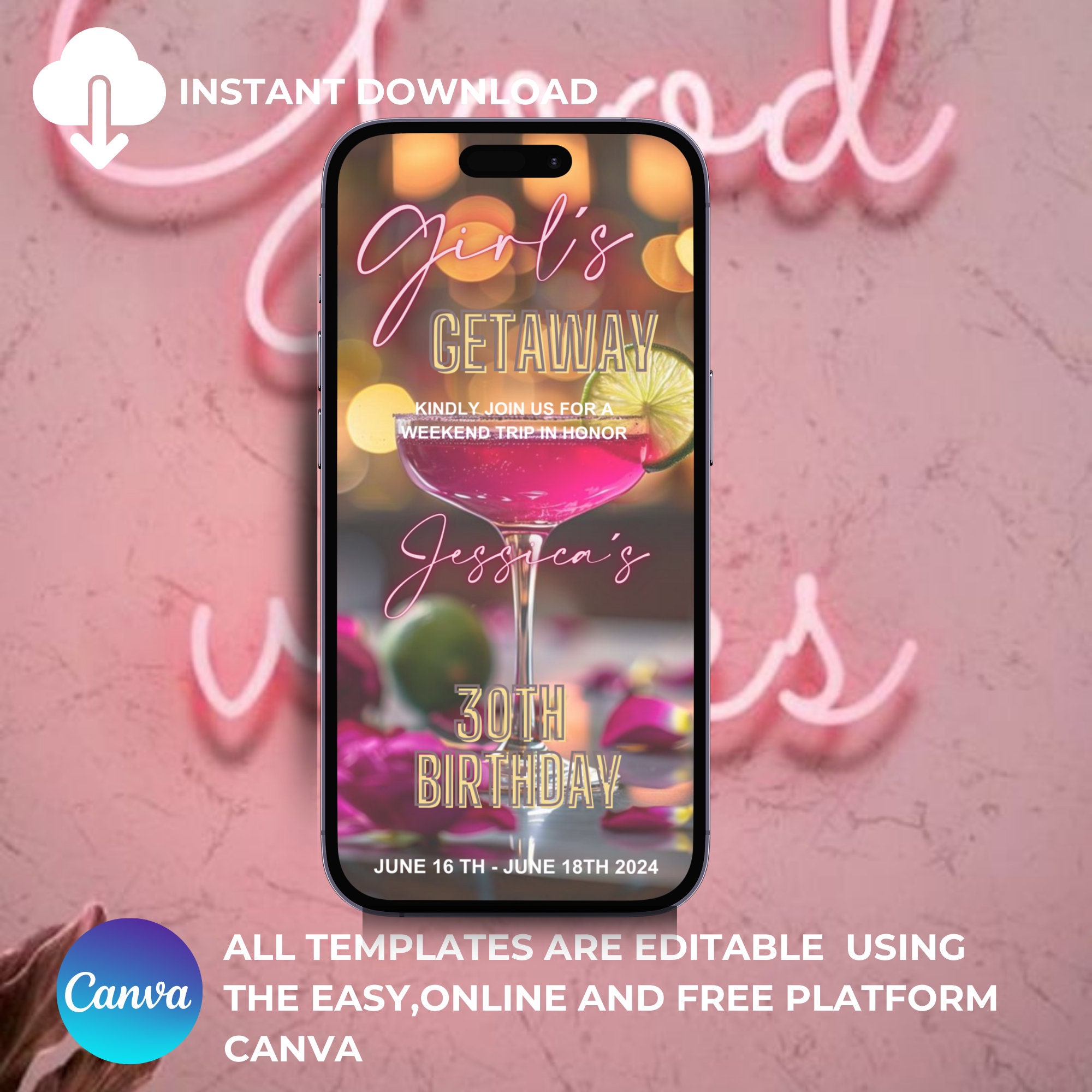 Digital Birthday Weekend Invitation, Animated Travel Itinerary, Girls ...