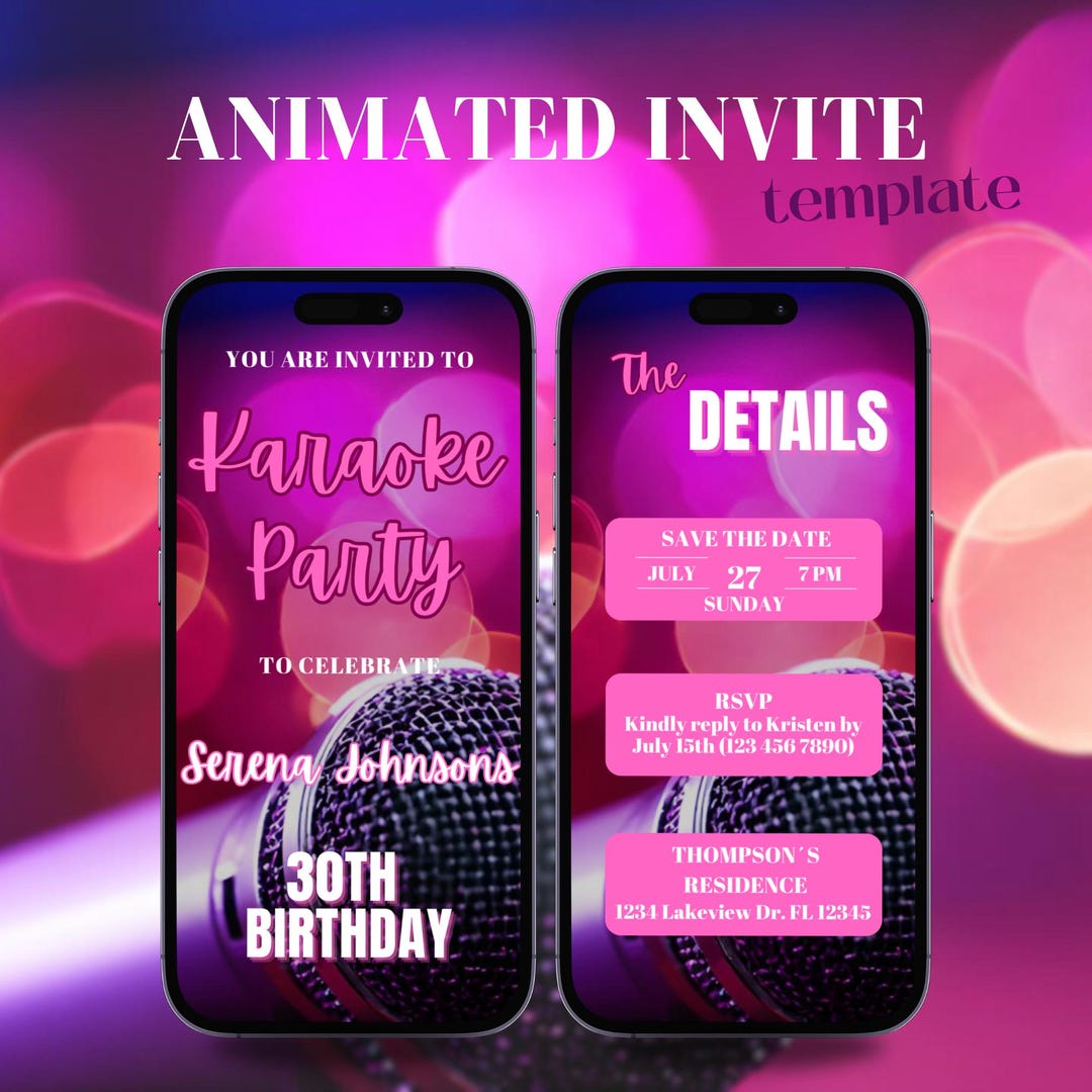 Karaoke Party Invitation, Karaoke Night Animated Invitation, Editable ...