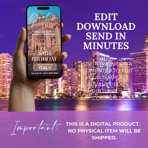 Miami Birthday Trip Weekend Getaway Digital Editable Invite Template ...