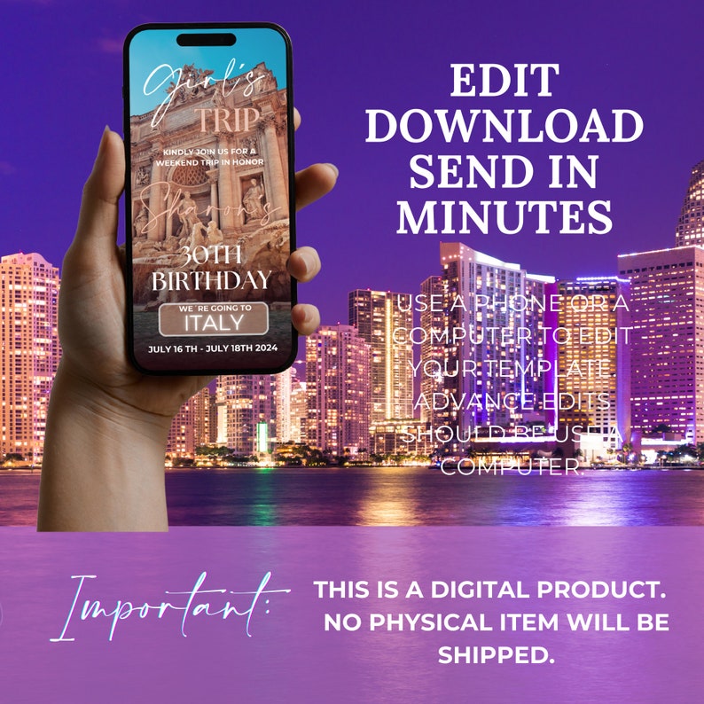 Miami Birthday Trip Weekend Getaway Digital Editable Invite Template ...