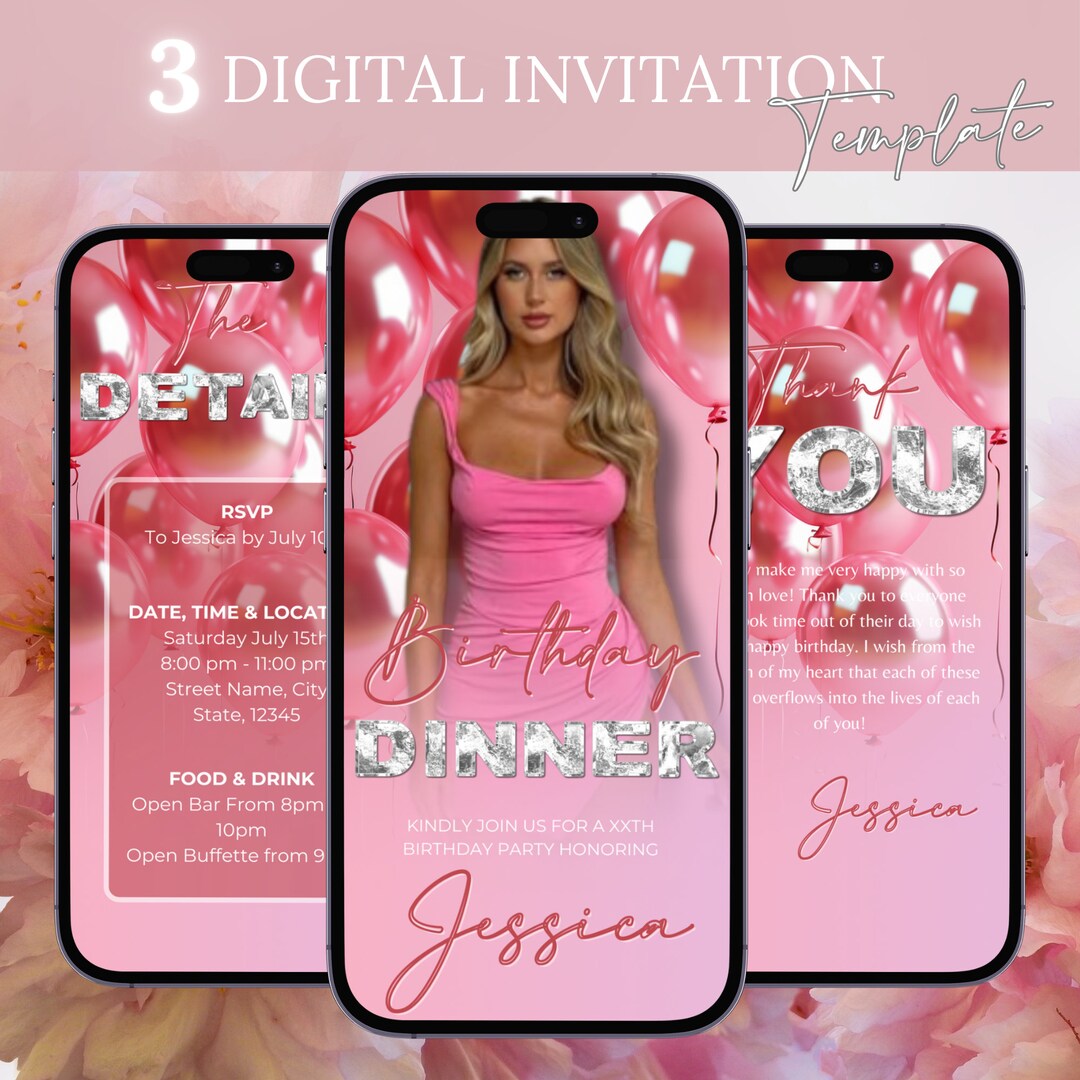 Digital Birthday Dinner Invitation, Animated Ladies Night Pink Party ...