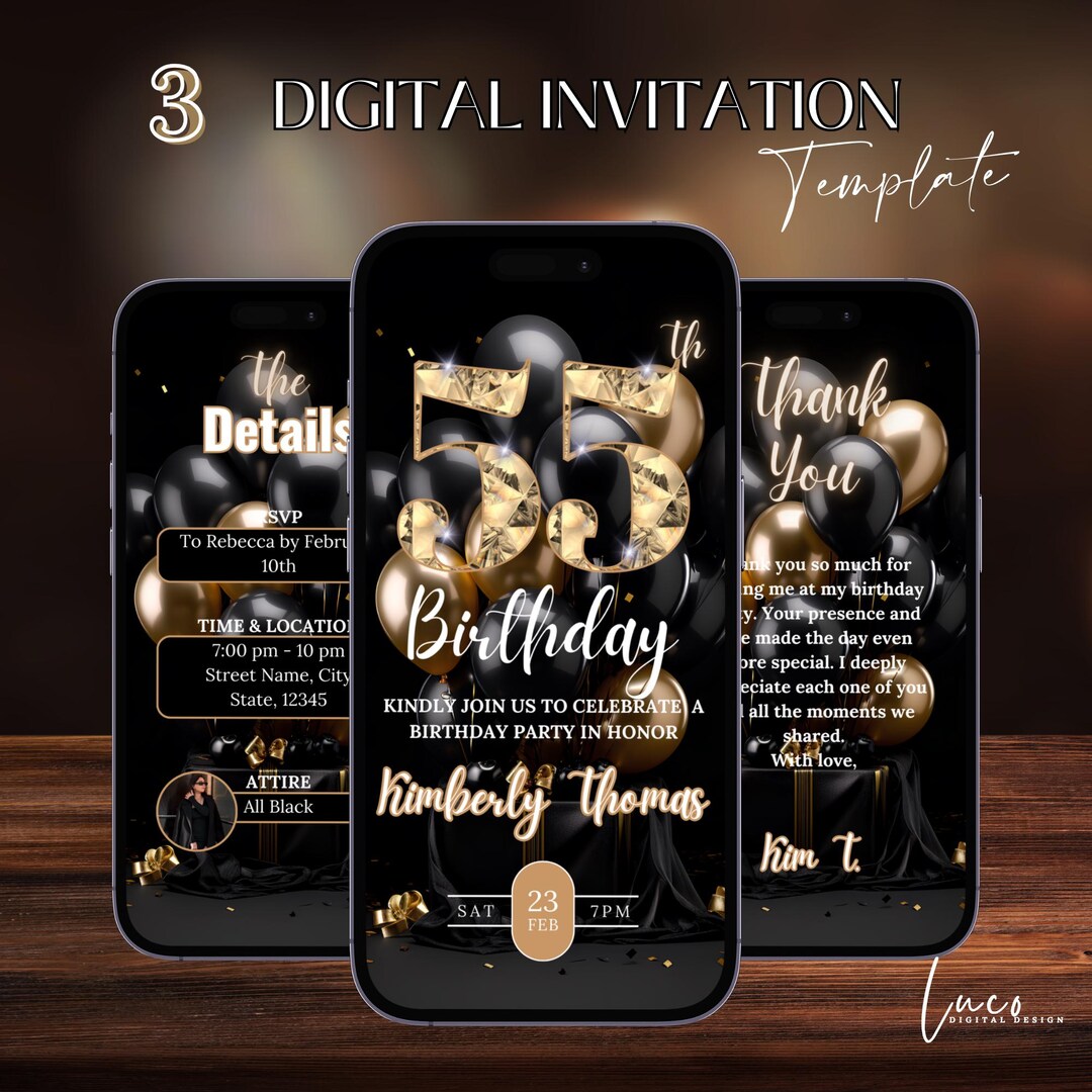 Digital 55th Birthday Invitation for Women Editable 55th Invite Evite ...