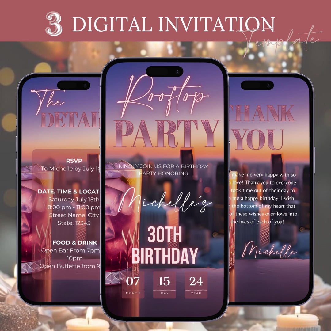 Rooftop Birthday Party Invitation, Flyer Rooftop Invitation, Adult ...