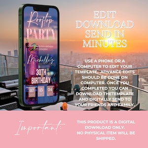 Digital Rooftop Birthday Party Invitation, Birthday Dinner, Brunch ...
