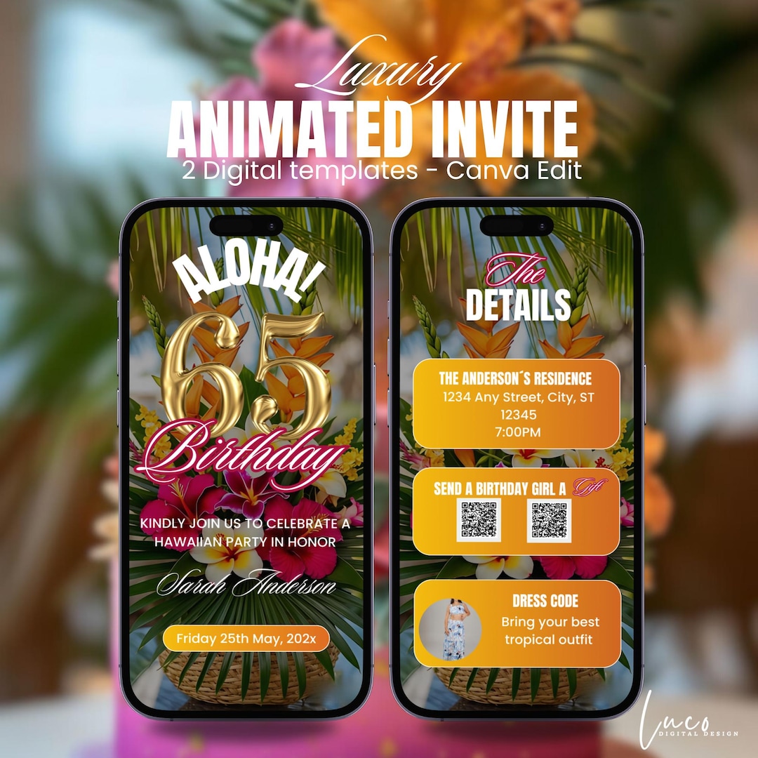 Digital 65th Tropical Party Invitation Itinerary Template, Editable ...