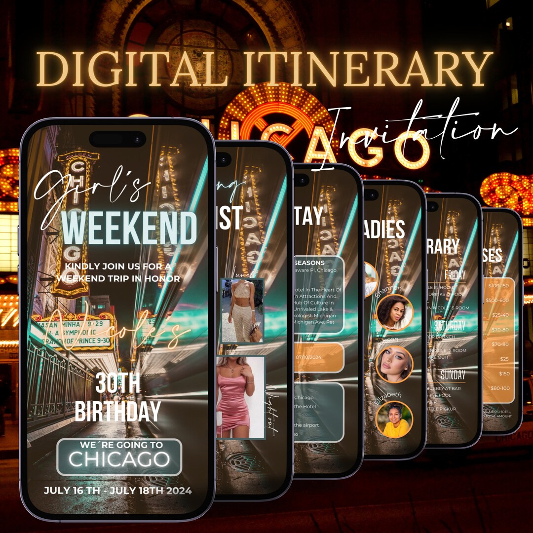 Digital Chicago Takeover Girl's Trip Itinerary Invitation, Birthday ...