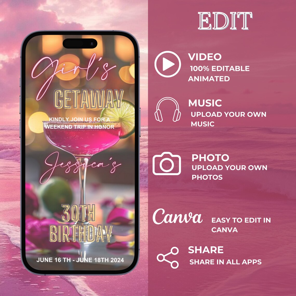 Digital Birthday Weekend Invitation, Animated Travel Itinerary, Girls ...