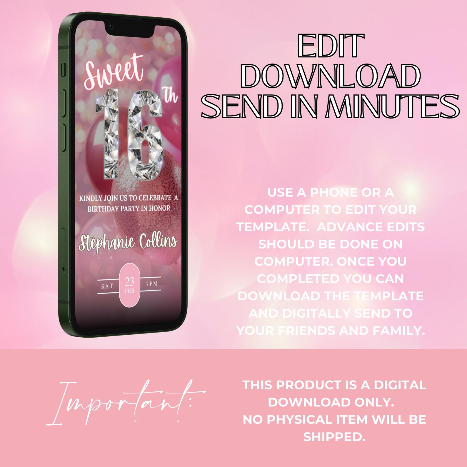 Digital Sweet 16th Birthday Invitation, Animated Sweet Sixteen Party ...