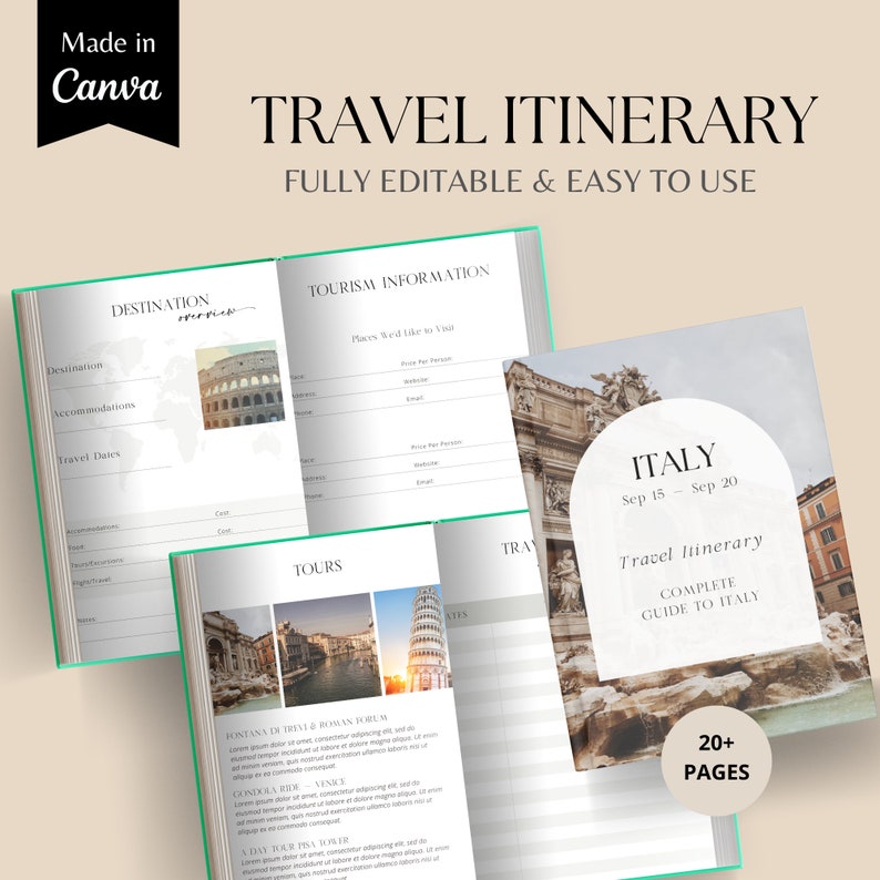 Editable Travel Itinerary Template Trip Itinerary Printable Travel Guide Travel Agent Planner ...