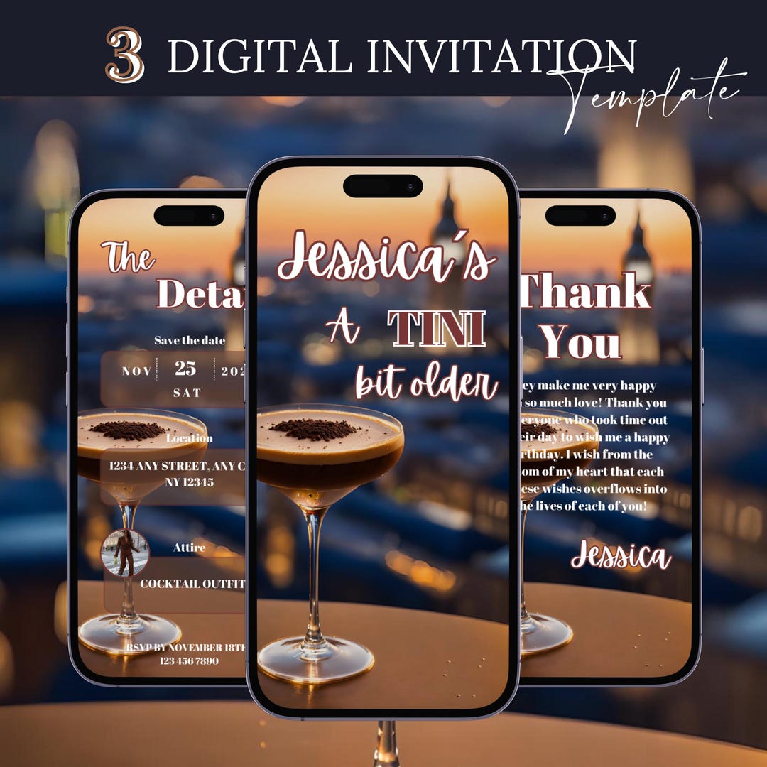 Digital Birthday Invitation A Tini Bit Older, Martini Theme Party ...
