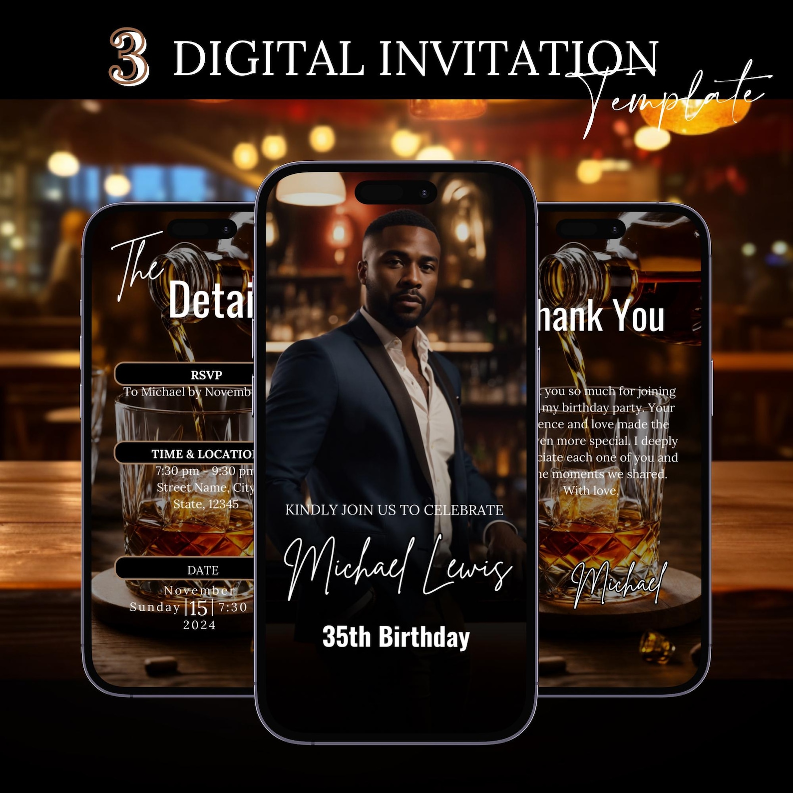 Digital Men Birthday Invitation, Men Invitation With Photo, Invitation ...