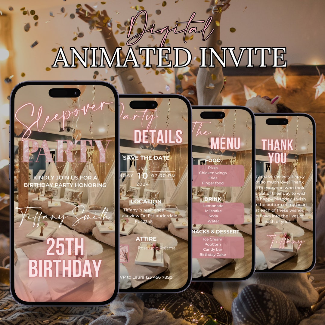 Slumber Party Evite, Digital Sleepover Party Invitation, Animated ...