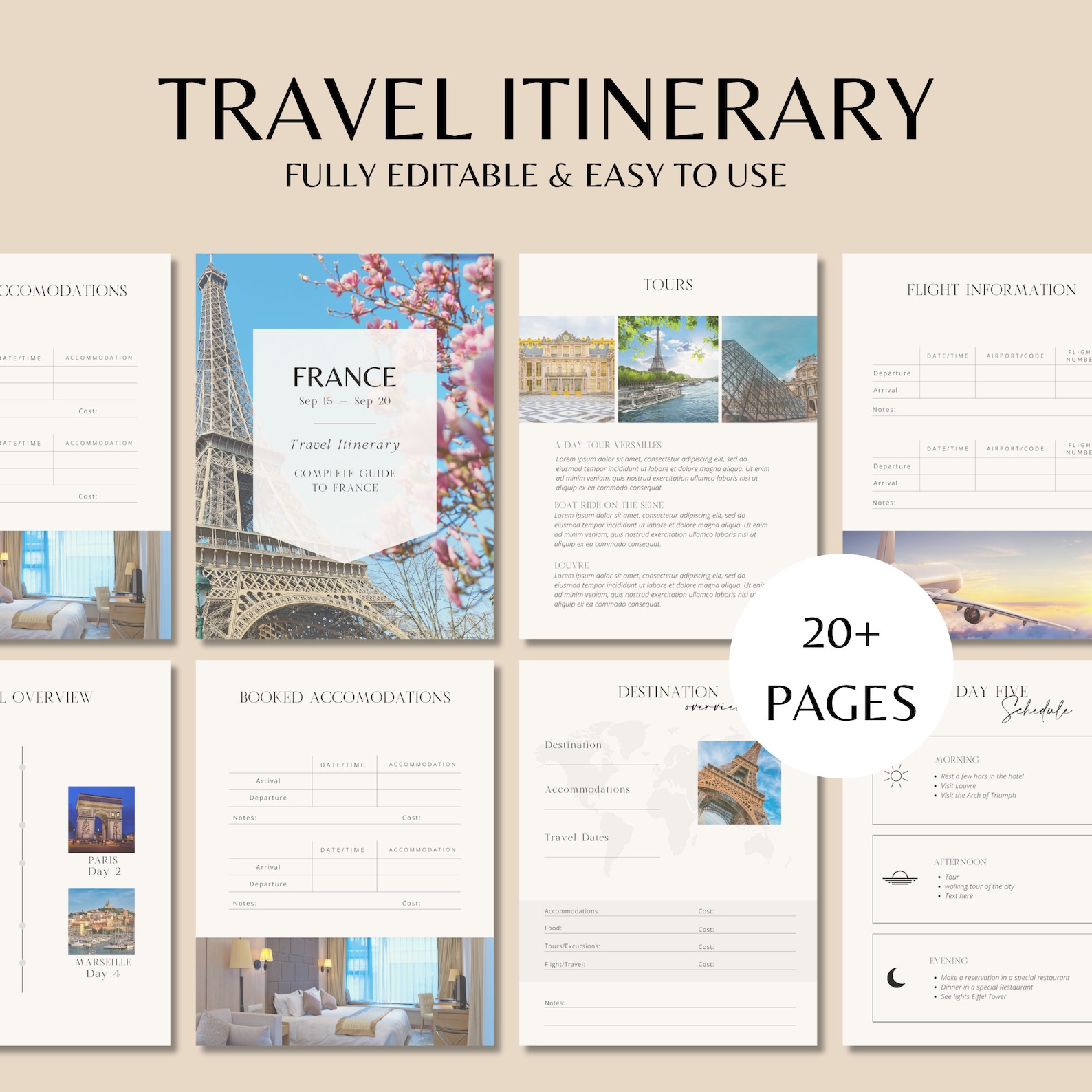 Travel Itinerary Template | Printable Travel Guide | Travel Agent ...