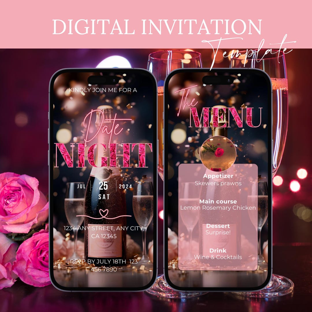 Date Night Digital Invitation Template Rose Cocktail Hour, Editable ...