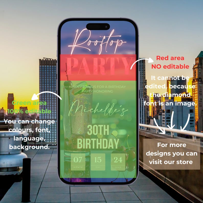 Rooftop Birthday Party Invitation, Flyer Rooftop Invitation, Adult ...