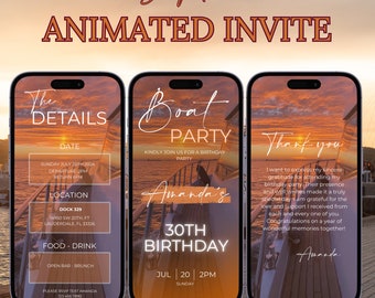 Digital Boat Party Invitation, Animated Yacht Party Invite, Pink Cruise ...