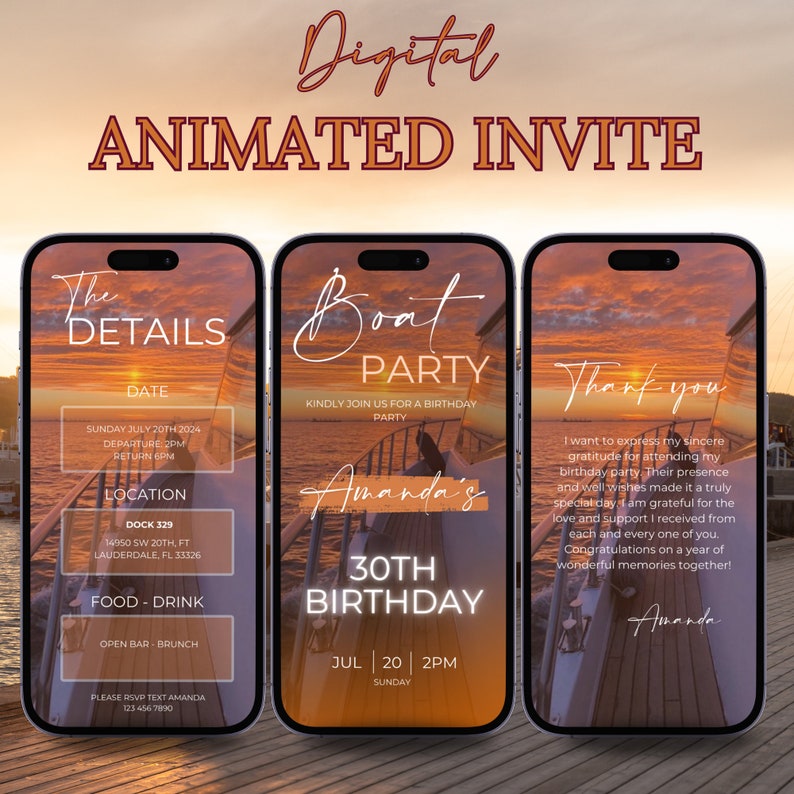 Digital Boat Party Invitation, Animated Yacht Party Invite, Luxury ...