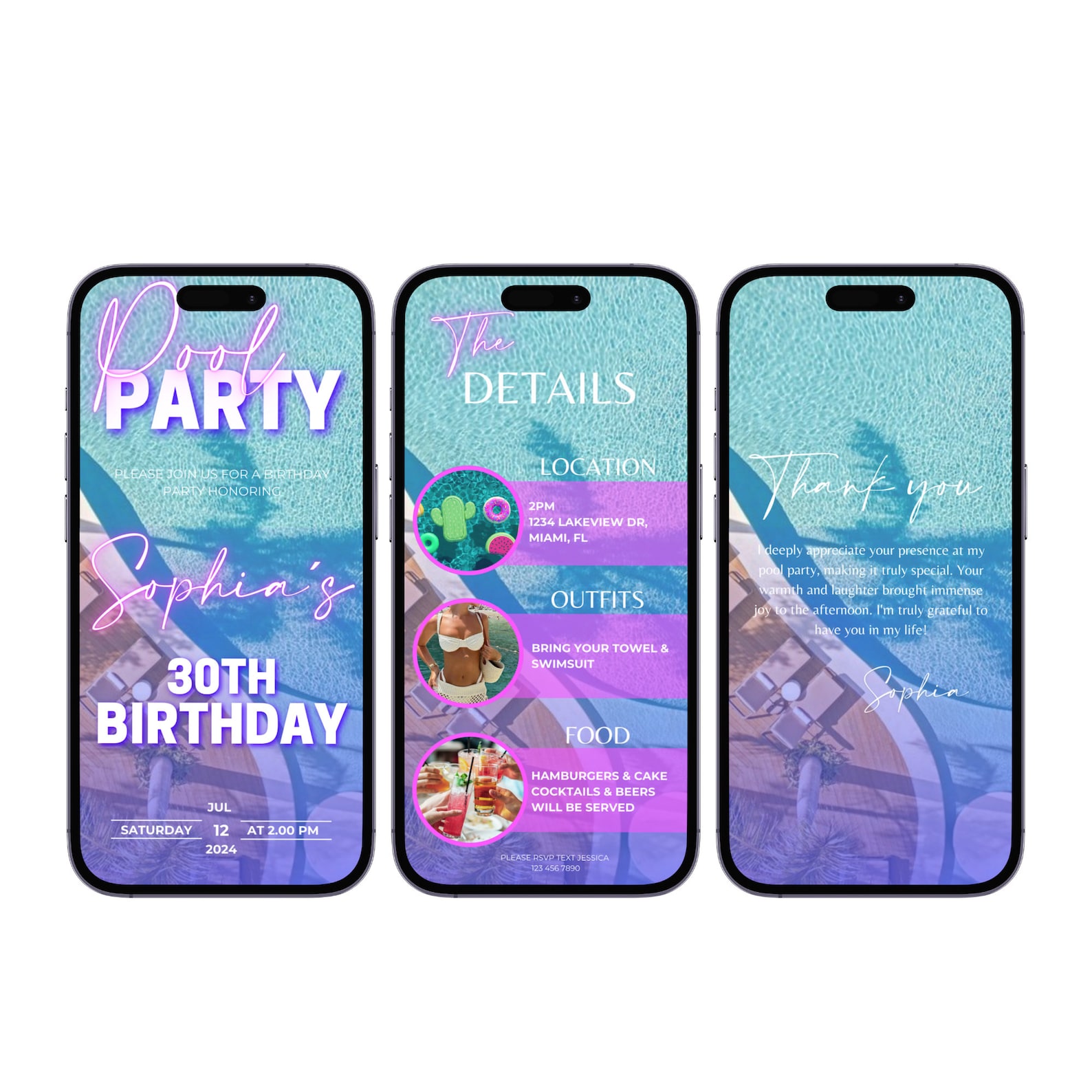 Pool Party Ecard,pool Party Text Invitation,pool Party Birthday Digital ...