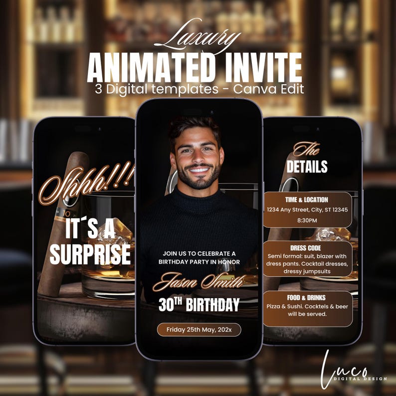 Digital Men's Surprise Birthday Party Invitation Template Male Birthday ...