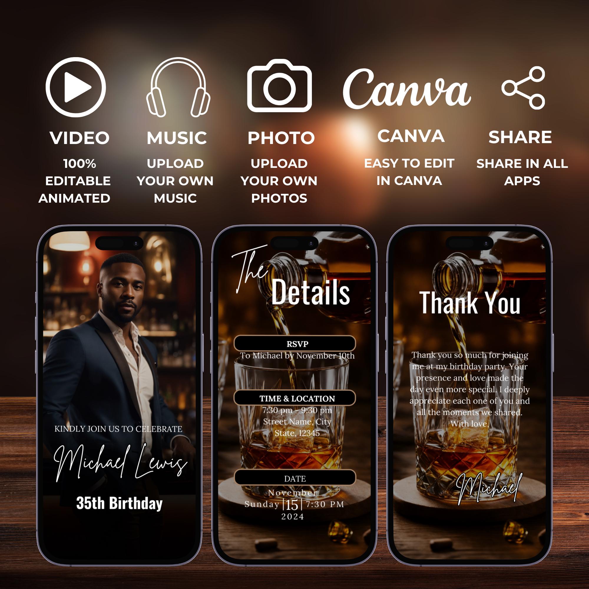 Digital Men Birthday Invitation, Men Invitation With Photo, Invitation ...