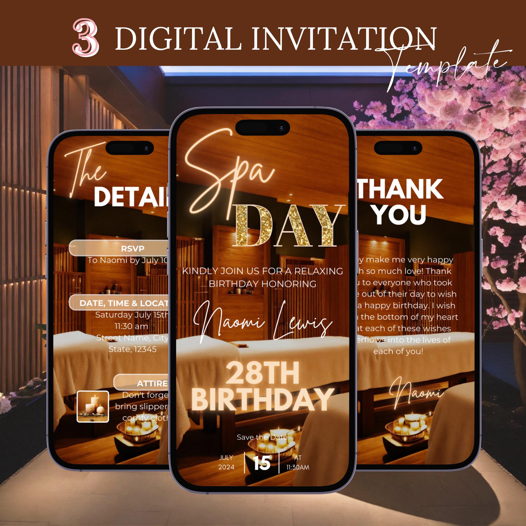 Digital Spa Day Invitation, Spa Party Birthday Itinerary, Sms ...