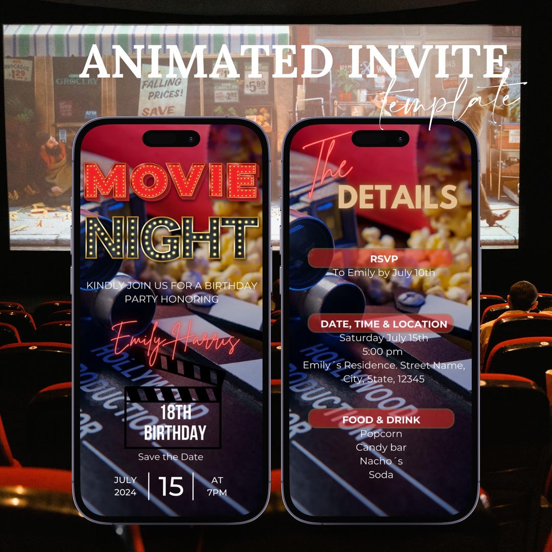 Backyard Movie Night Invitation, Movie Birthday Animated Invitation ...