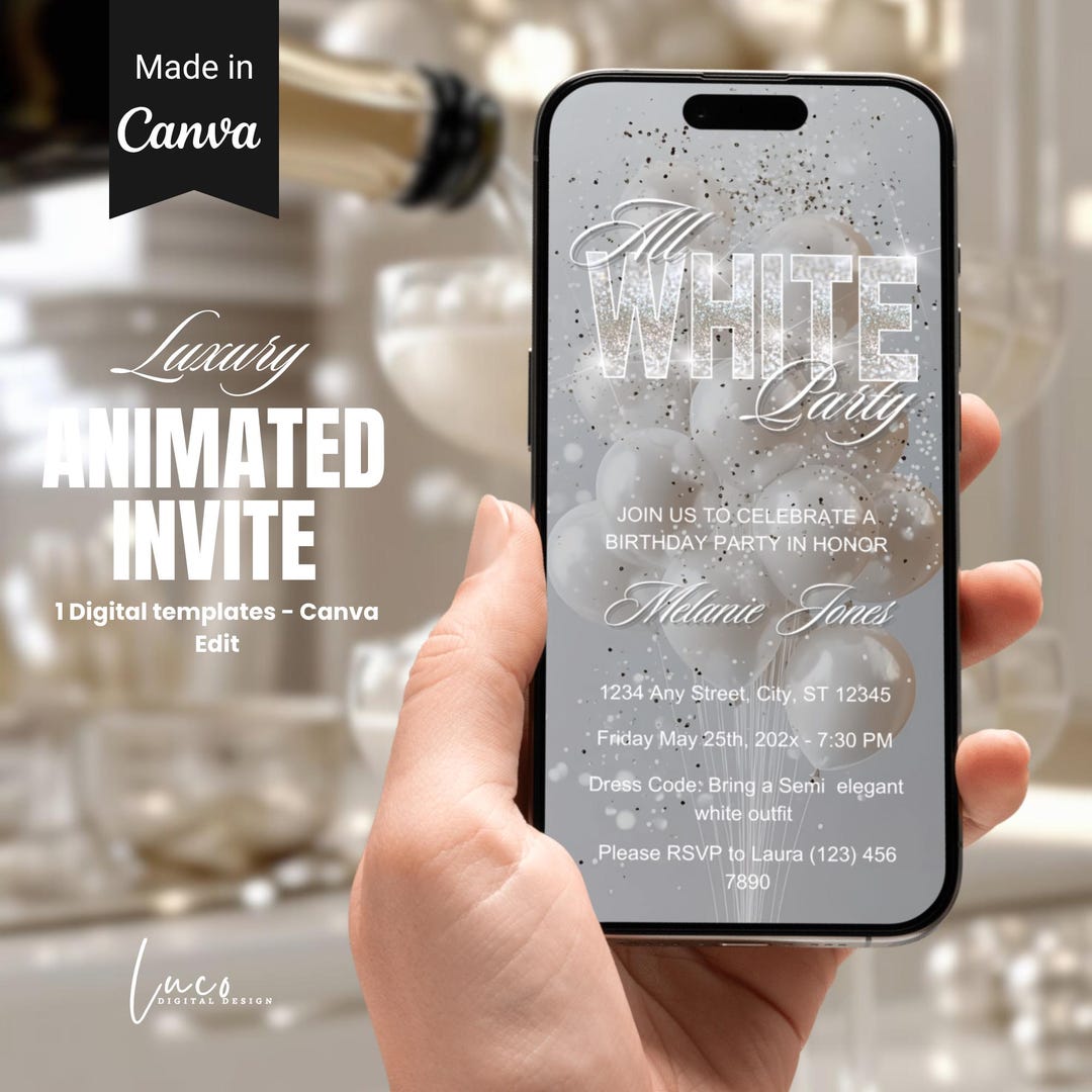All White Party Glam Birthday Invitation,all White Affair Invitation ...