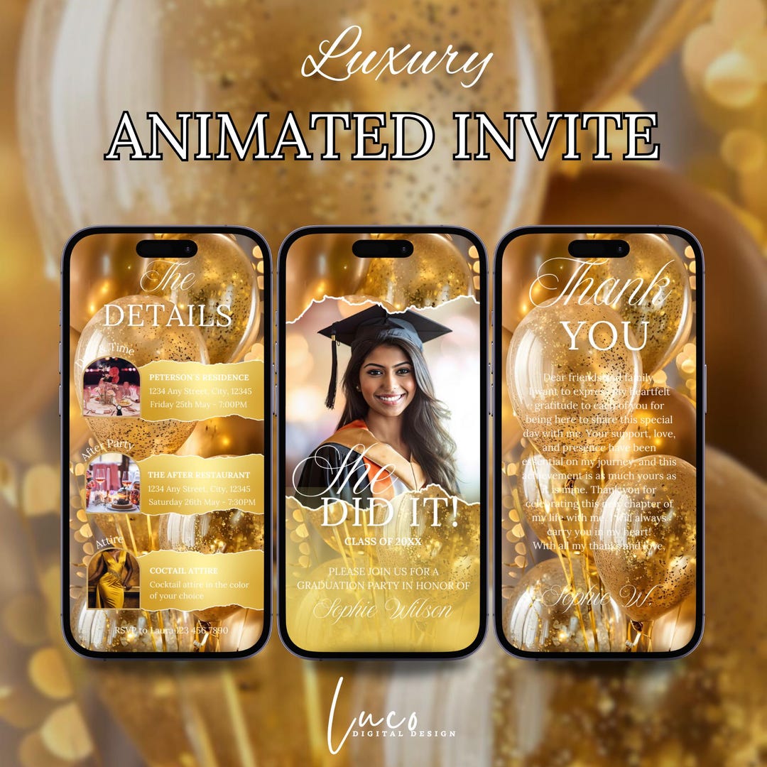 Gold Glam Graduation Invite,instant Download Graduation Party ...