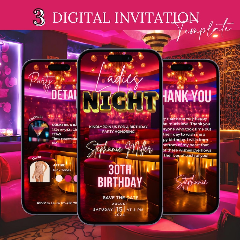 Birthday Party Invitation, Ladies Night Out Digital Evite, Girls Bar ...