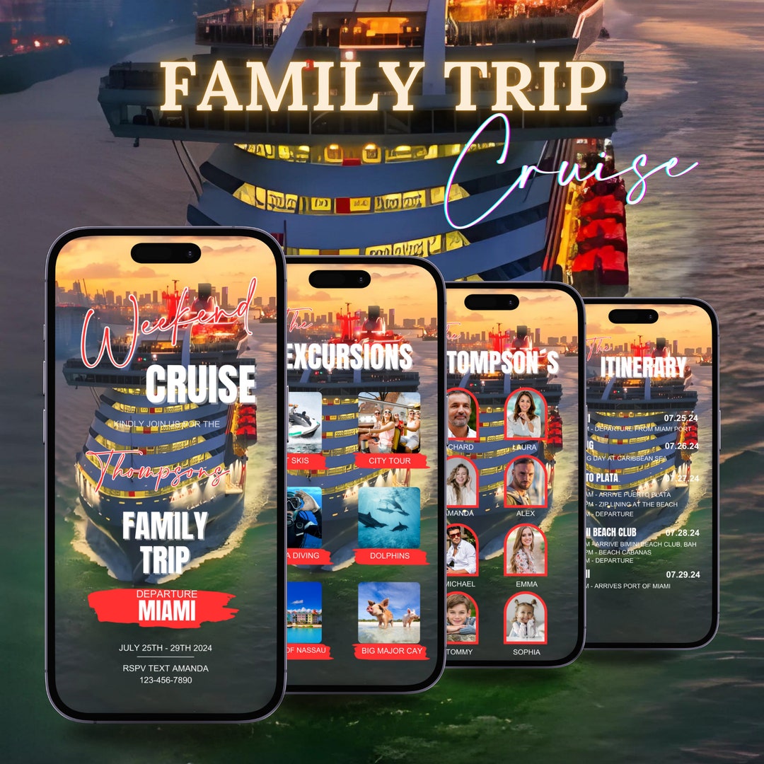 Digital Family Cruise Trip Itinerary, Cruise Itinerary Template, Animated Invite, Family Reunion ...