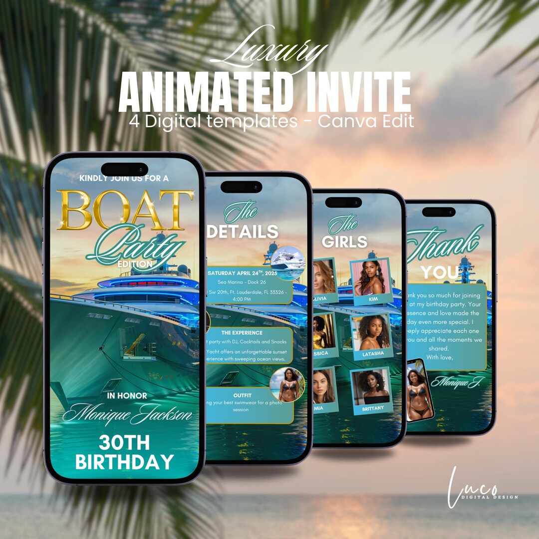 Digital Boat Party Invitation Animated Yacht Party Evite Green Yacht ...