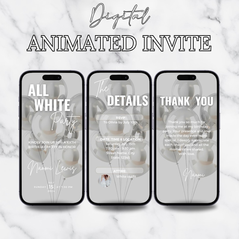 Digital All White Party Invitation, White Party Invite, Editable All ...