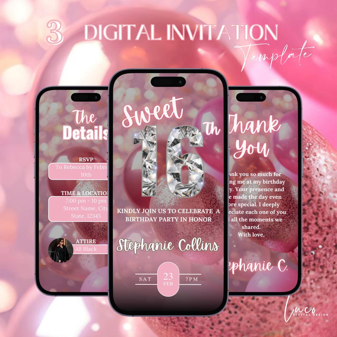 Digital Sweet 16th Birthday Invitation, Animated Sweet Sixteen Party ...