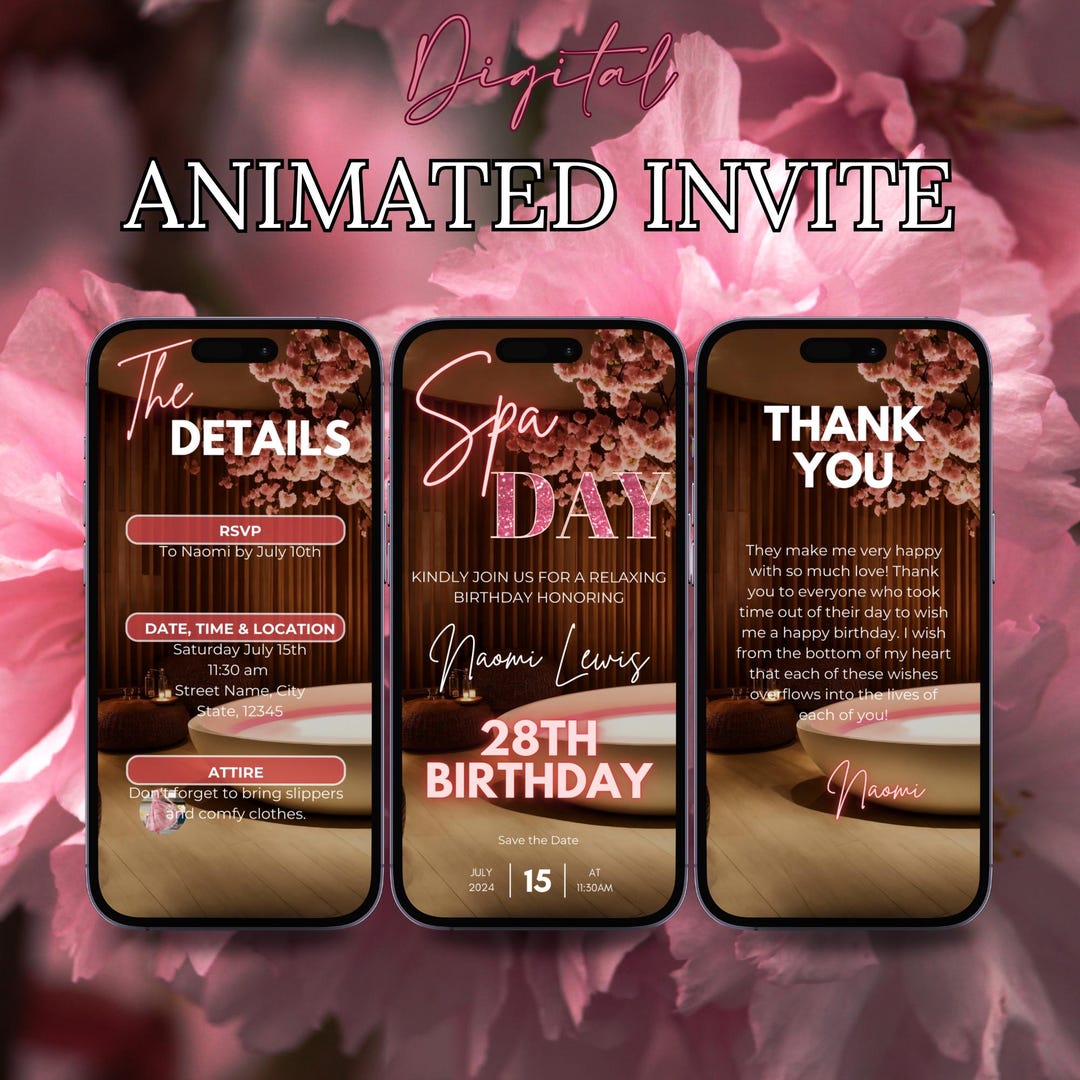 Digital Spa Day Invitation, Animated Hot Pink Manicure Pedicure Invite ...