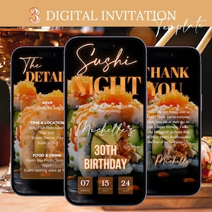 Sushi Birthday Party Invitation, Digital Dinner Night, Japanese Hibachi ...