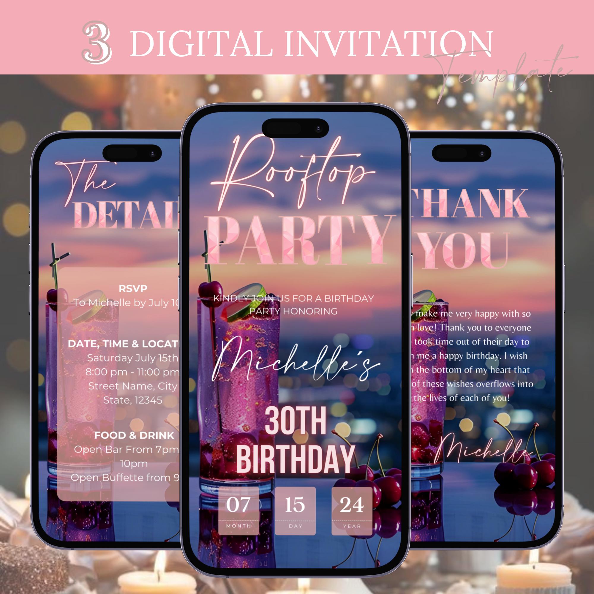 Digital Rooftop Birthday Party Invitation, Birthday Dinner, Brunch ...