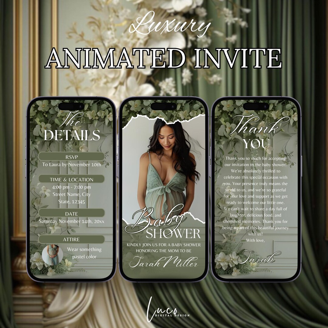 Digital Sage Green Baby Shower Invitation Sage Balloons Gender Neutral ...