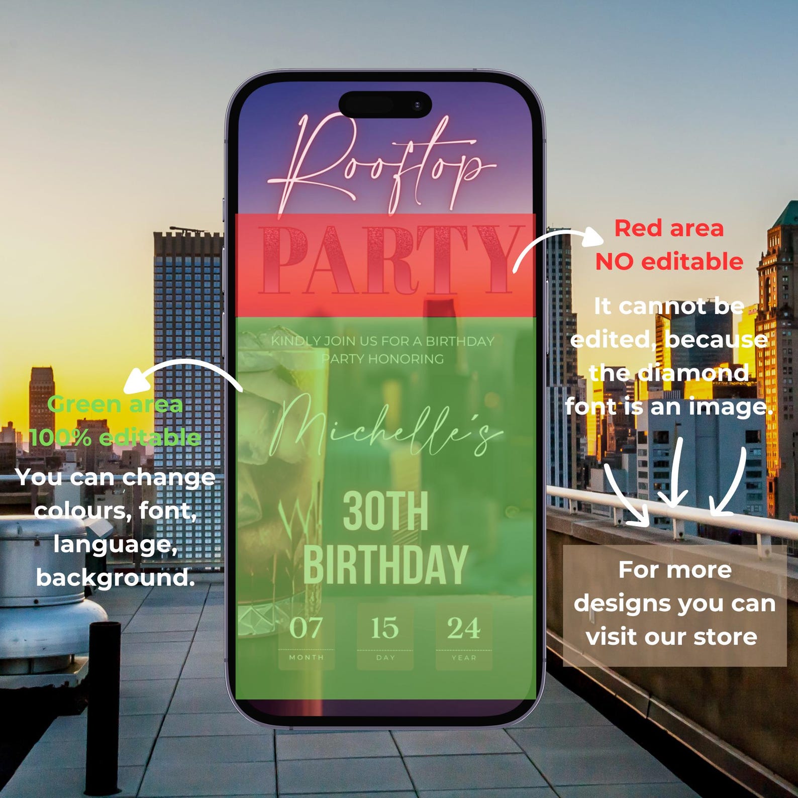 Rooftop Birthday Party Invitation, Flyer Rooftop Invitation, Adult ...