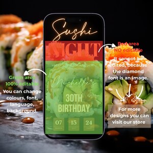Sushi Birthday Party Invitation, Digital Dinner Night, Japanese Hibachi ...