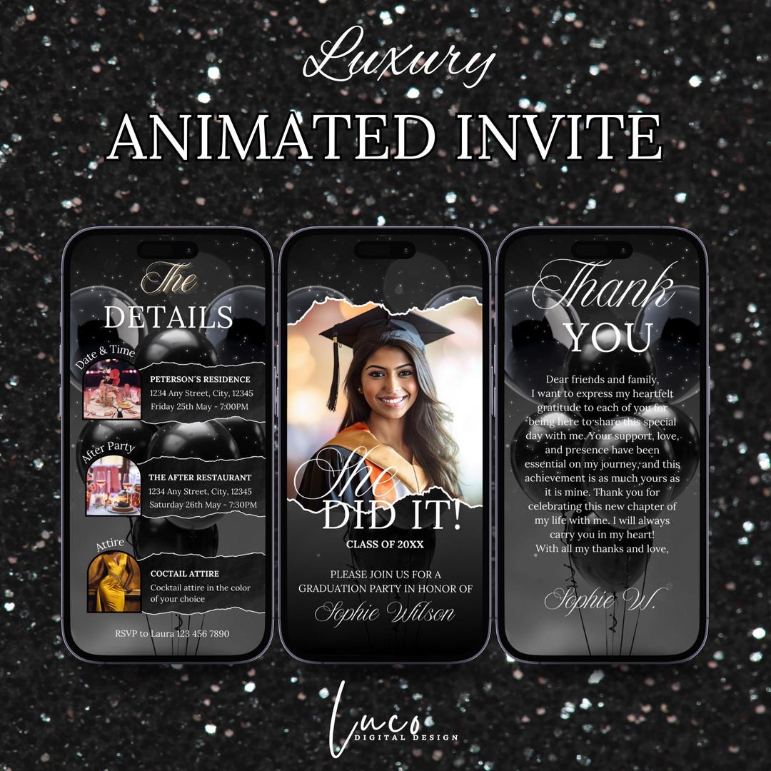 Black Glam Graduation Invite,instant Download Graduation Party ...