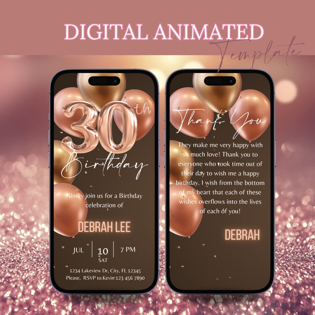 30th Birthday Digital Invitation, Electronic 30th Birthday Party Invite ...