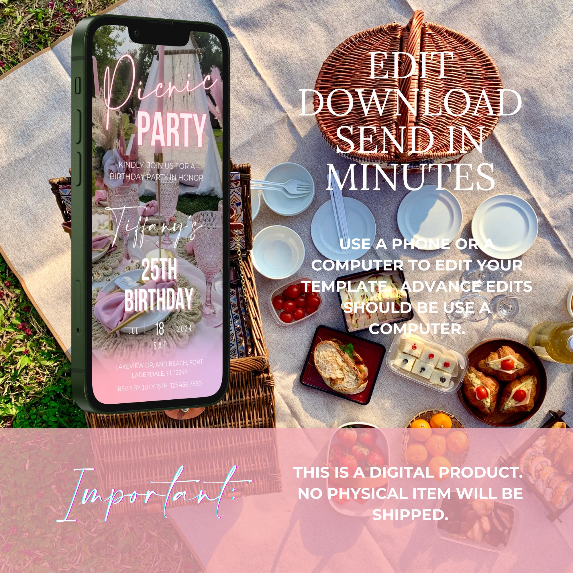 Digital Picnic Invitation, Picnic Party Invitation, Family Reunion ...