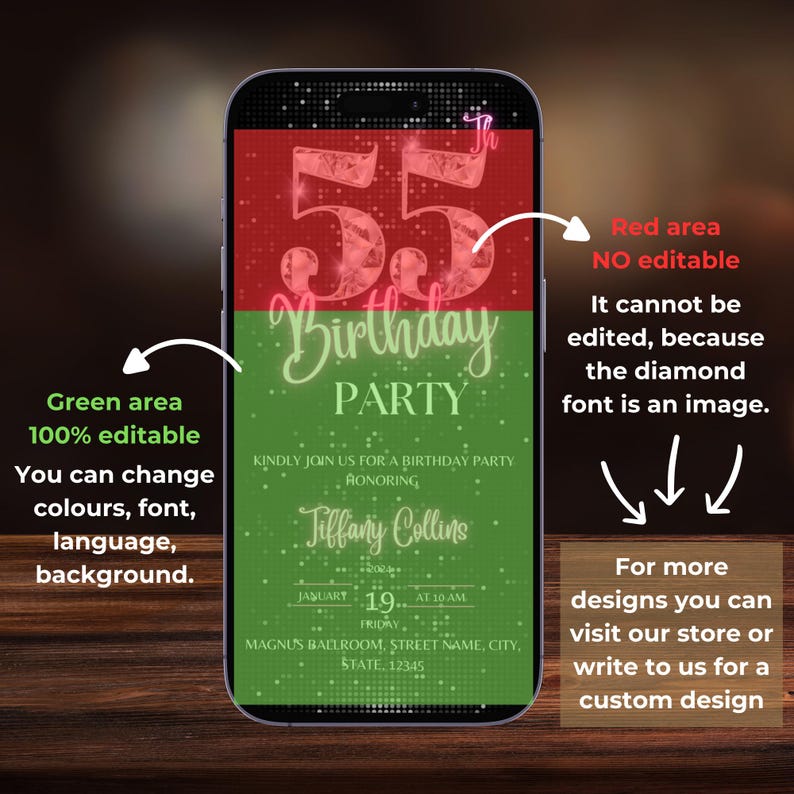 55th Birthday Digital Invitation, Electronic 55th Birthday Party Invite ...