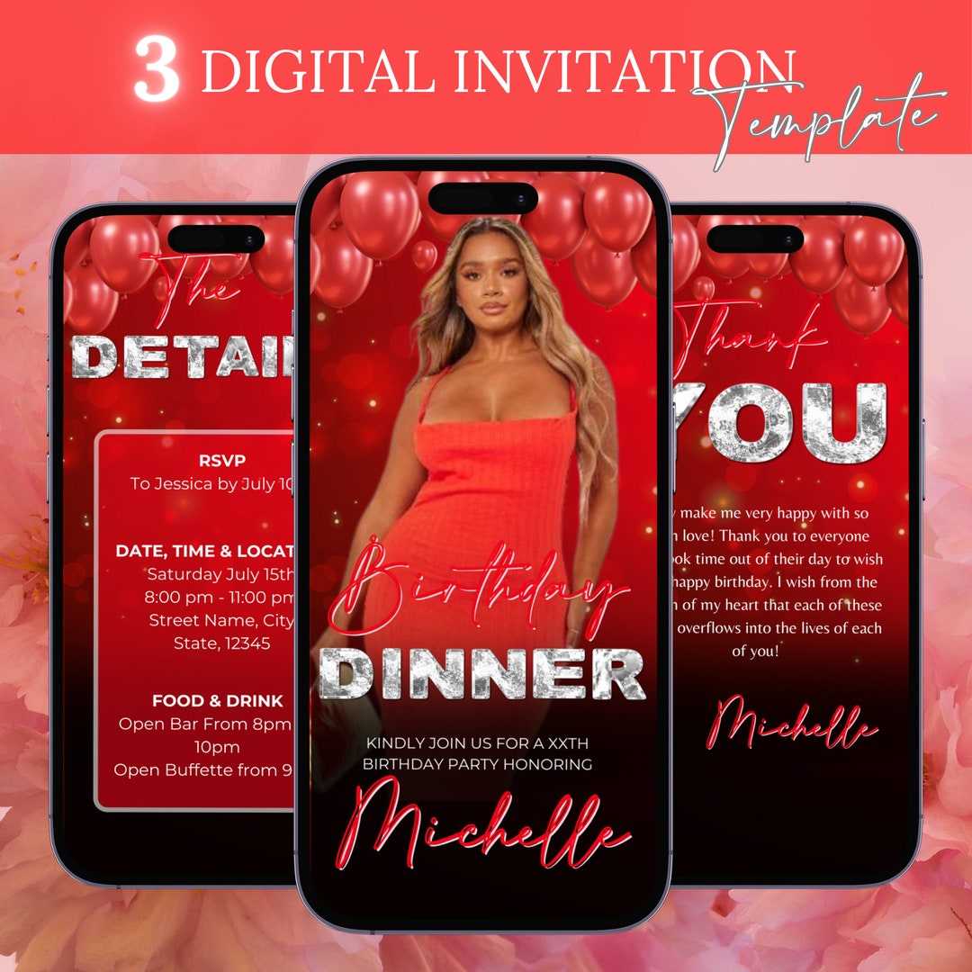 Digital Birthday Dinner Invitation, Animated Ladies Night Red Party ...