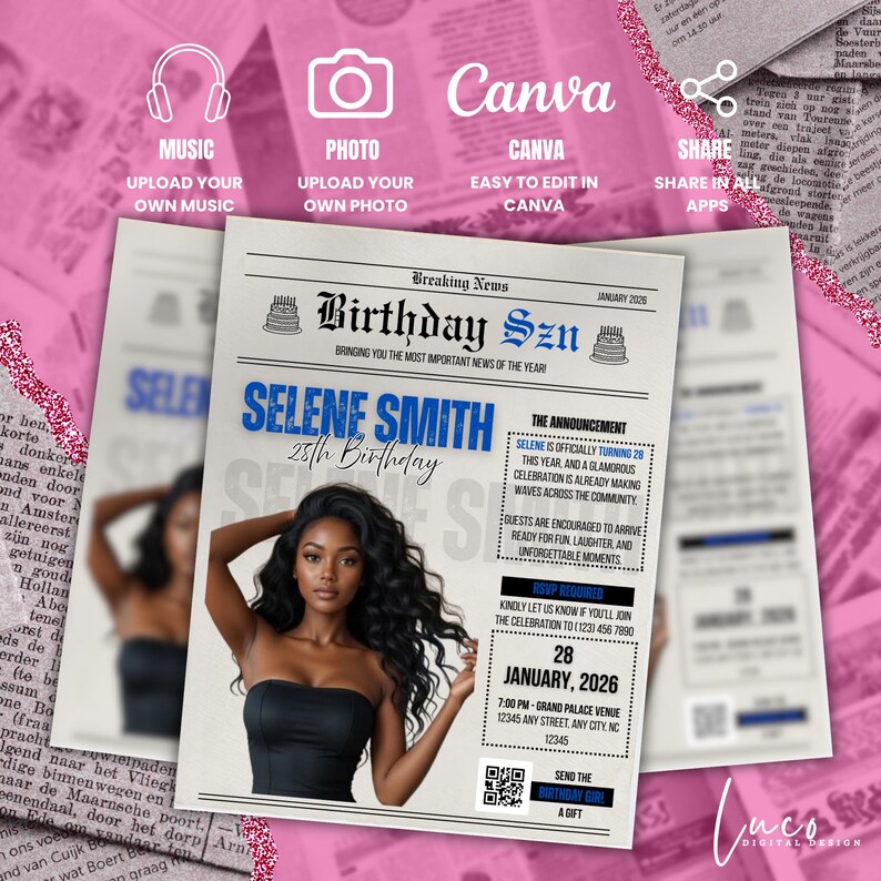 Blue Birthday Newspaper Canva Template, Birthday Newspaper Template ...