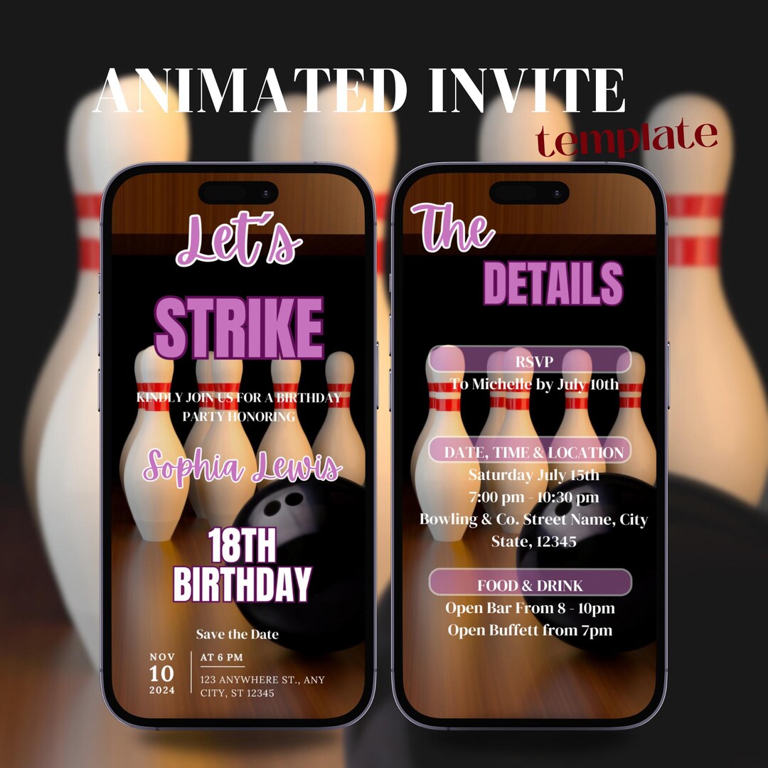 Digital Bowling Party Invitation, Bowling Birthday Party Animated ...