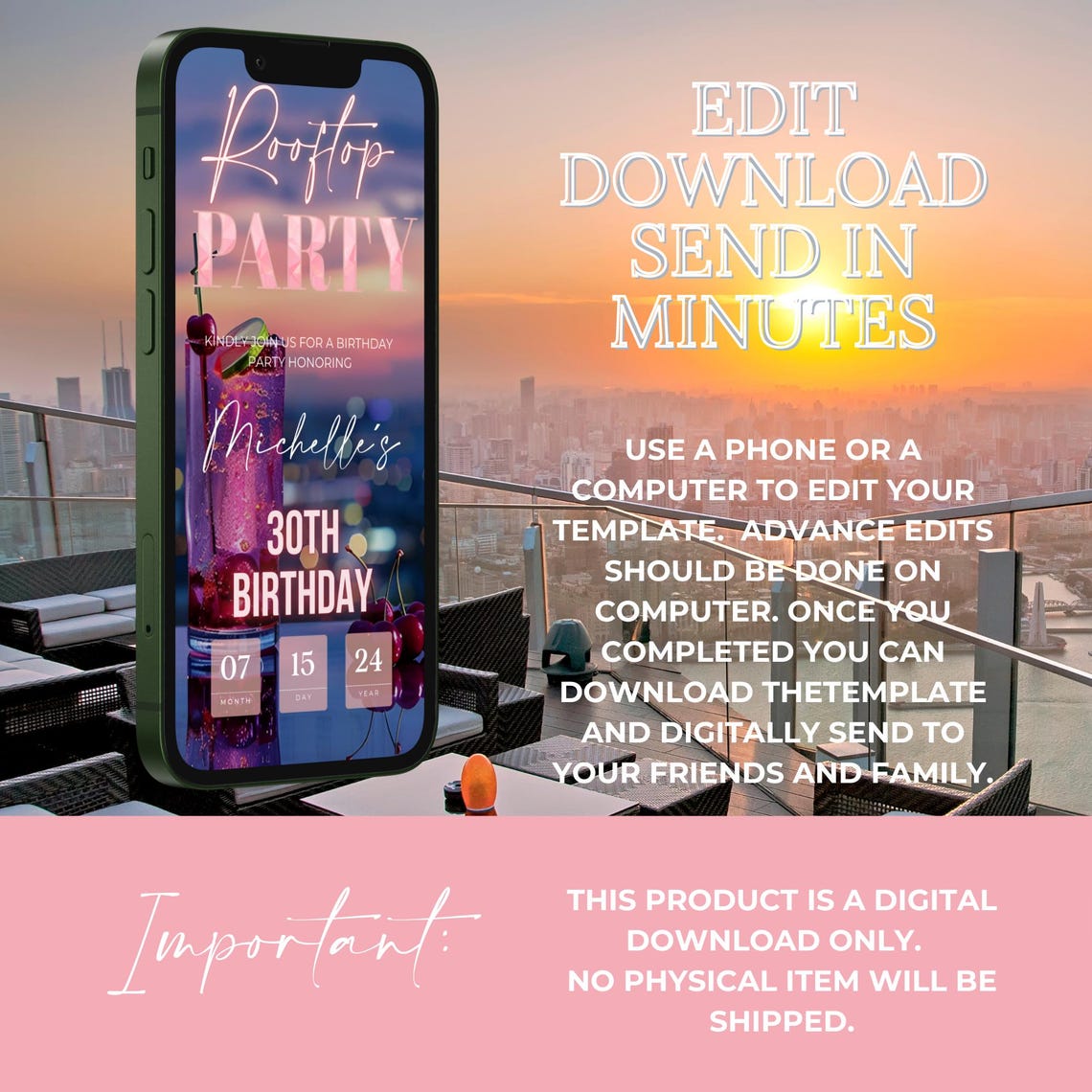 Rooftop Birthday Party Invitation, Flyer Rooftop Invitation, Adult ...